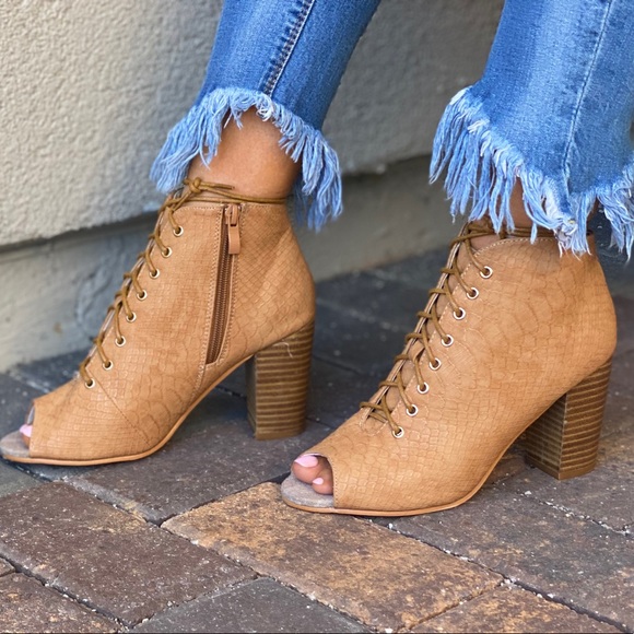 Nordstrom | Shoes | Honey Snake Print Lace Up Peep Toe Ankle Booties ...